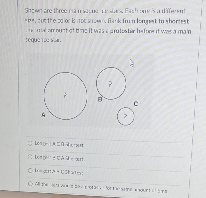 Solved Shown are three main sequence stars. Each one is a | Chegg.com