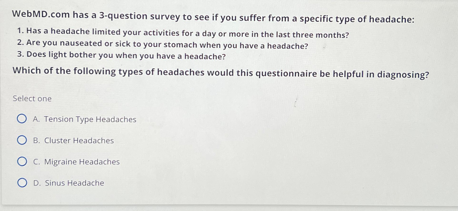 Solved WebMD.com has a 3-question survey to see if you | Chegg.com