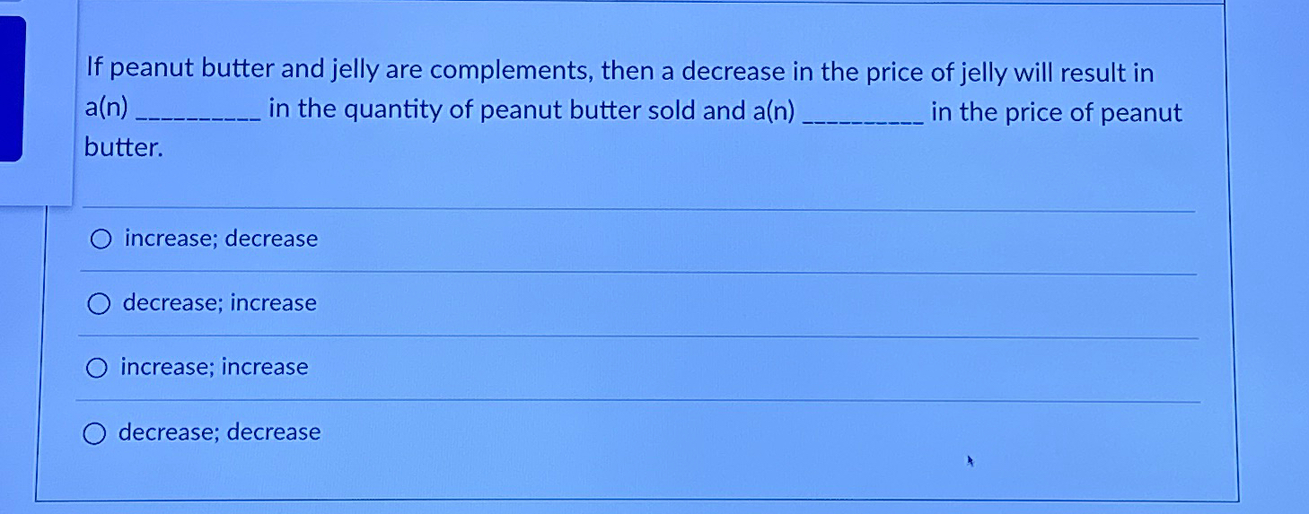 Solved If peanut butter and jelly are complements, then a | Chegg.com