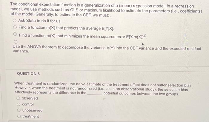 Solved The conditional expectation function is a | Chegg.com Solved The conditional expectation function is a | Chegg.com