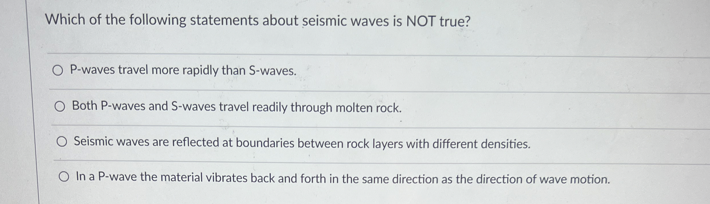 Solved Which of the following statements about seismic waves | Chegg.com