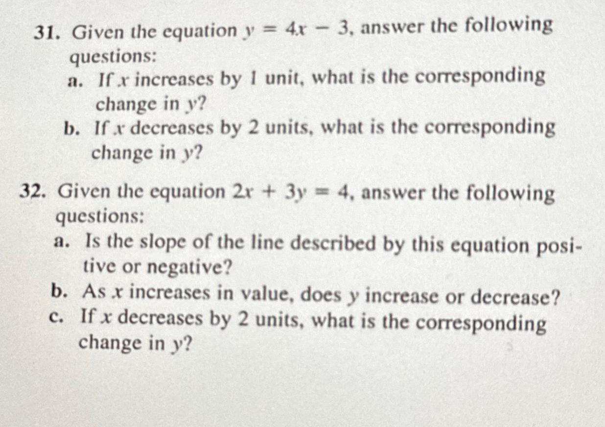 Solved Given the equation y=4x-3, ﻿answer the following | Chegg.com