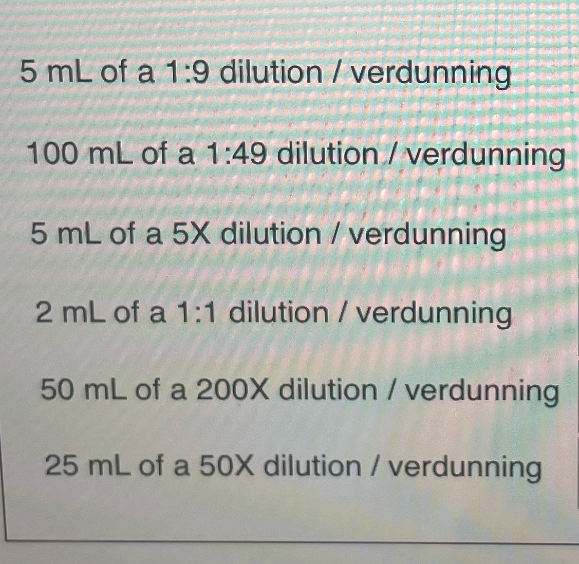 5mL ﻿of a 1:9 ﻿dilution / ﻿verdunning100mL ﻿of a 1:49 | Chegg.com