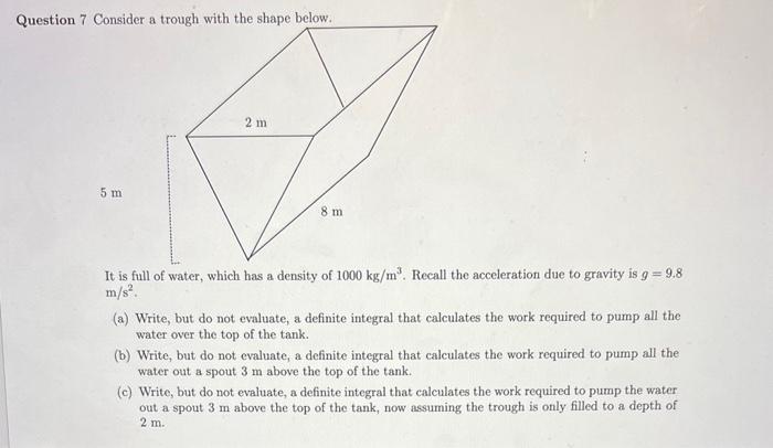 Solved Question 7 Consider a trough with the shape below. It | Chegg.com