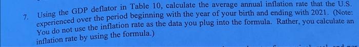 7. Using the GDP deflator in Table 10, calculate the | Chegg.com
