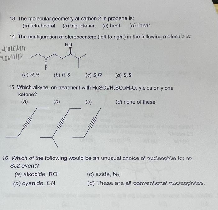 Solved 13. The molecular geometry at carbon 2 in propene is: | Chegg.com