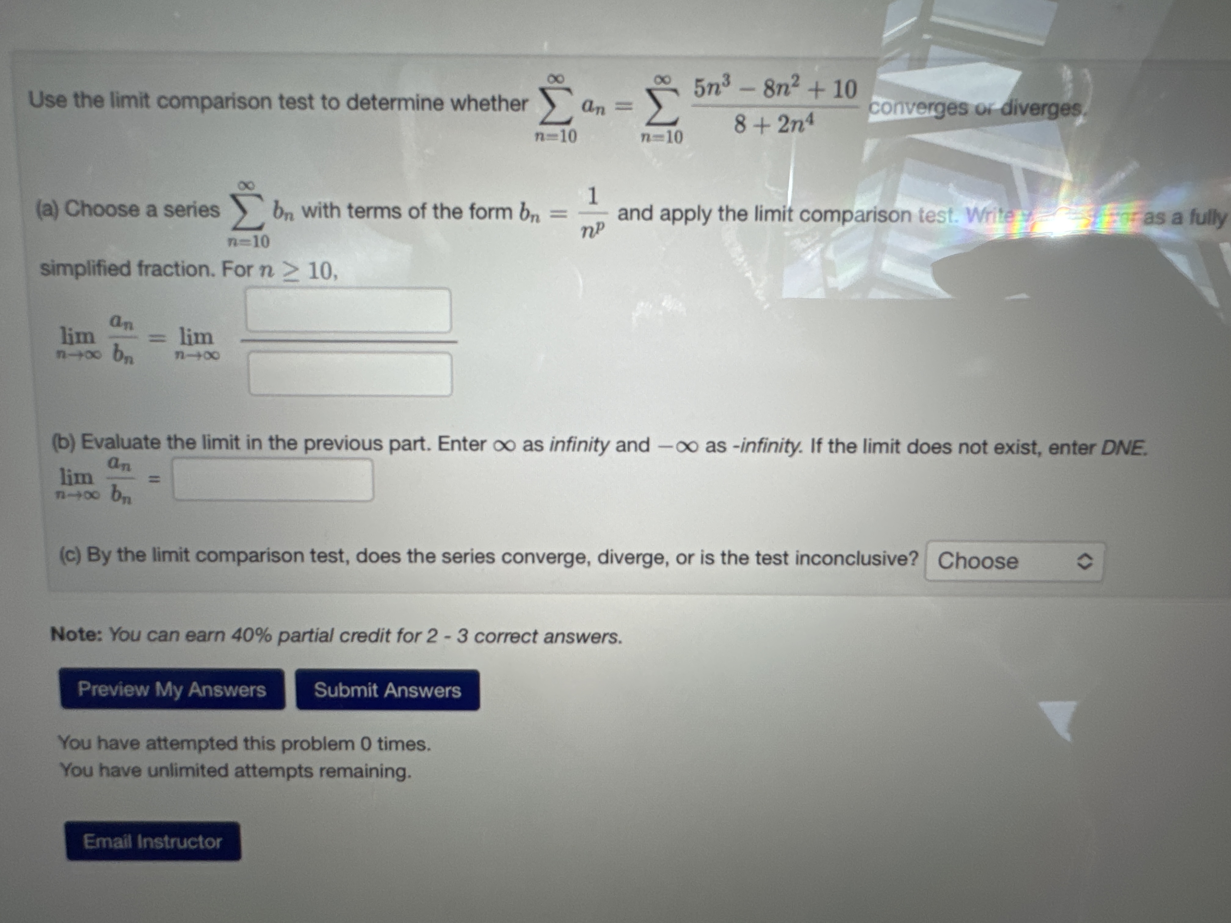 Solved Use the limit comparison test to determine whether | Chegg.com