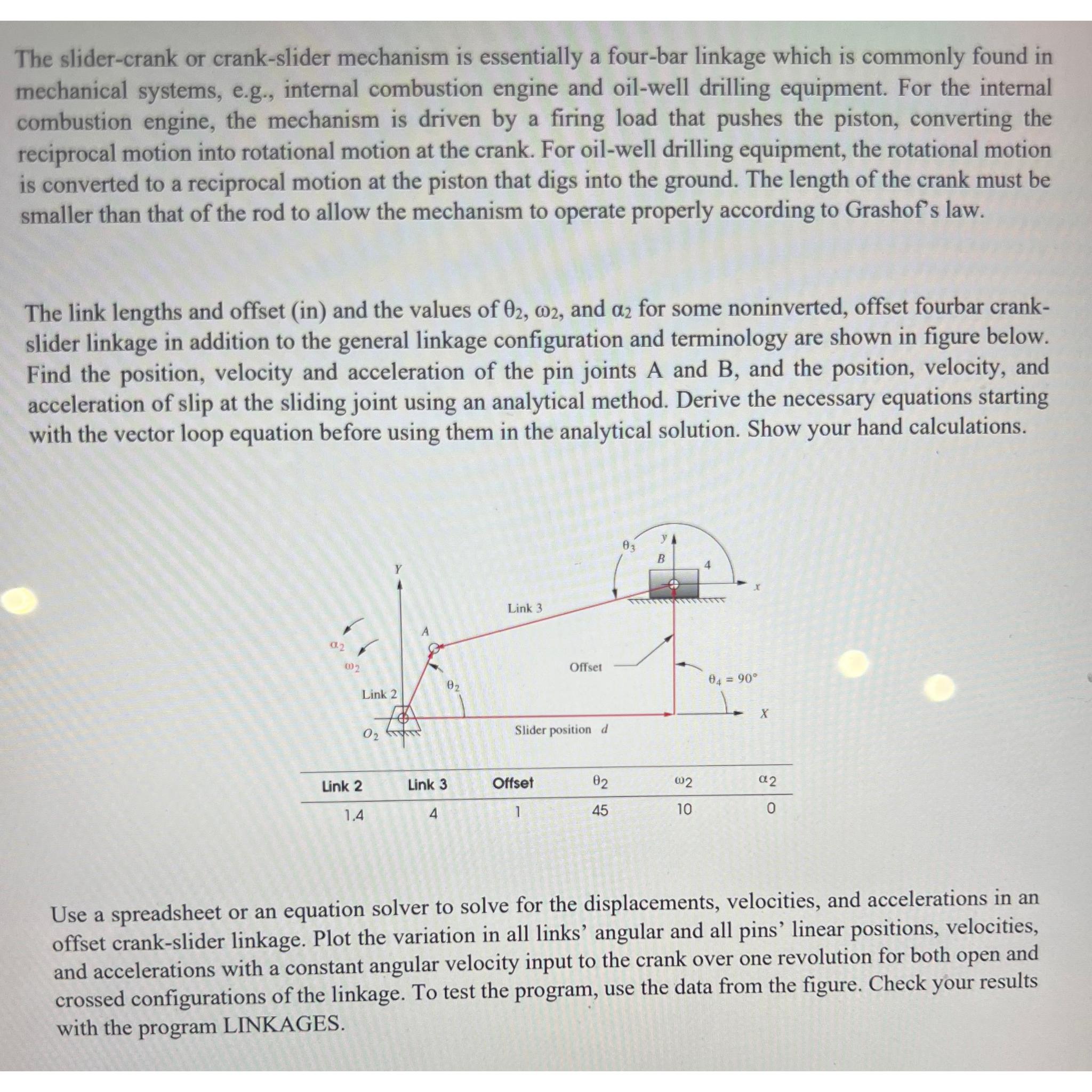 Solved The slider-crank or crank-slider mechanism is | Chegg.com