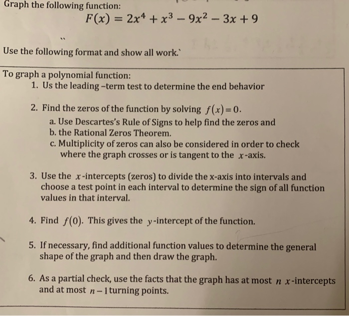Solved Graph the following function: F(x) 2x4+x3 -9x2 - 3x | Chegg.com