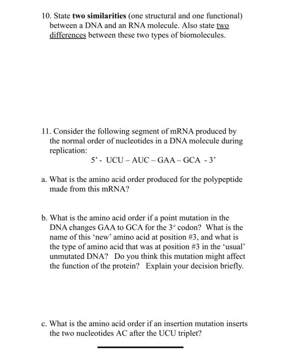 Solved 10. State two similarities (one structural and one | Chegg.com