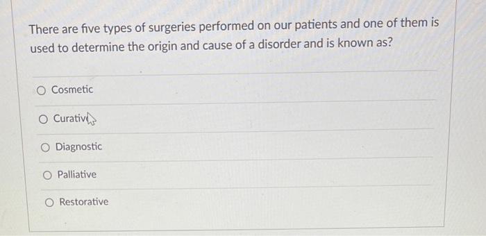 Solved There are five types of surgeries performed on our | Chegg.com
