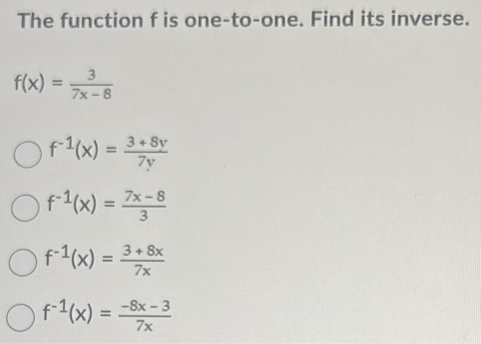 Solved The function f is one-to-one. Find its inverse. | Chegg.com