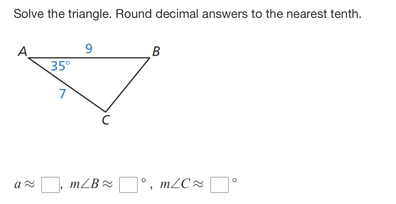 Solved law of ﻿sinesSolve the triangle. Round decimal | Chegg.com