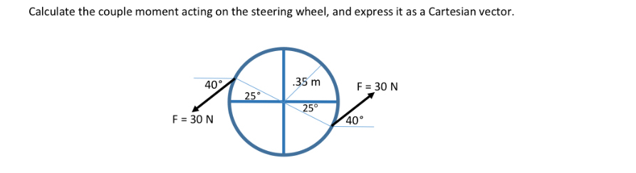 Solved Calculate the couple moment acting on the steering | Chegg.com
