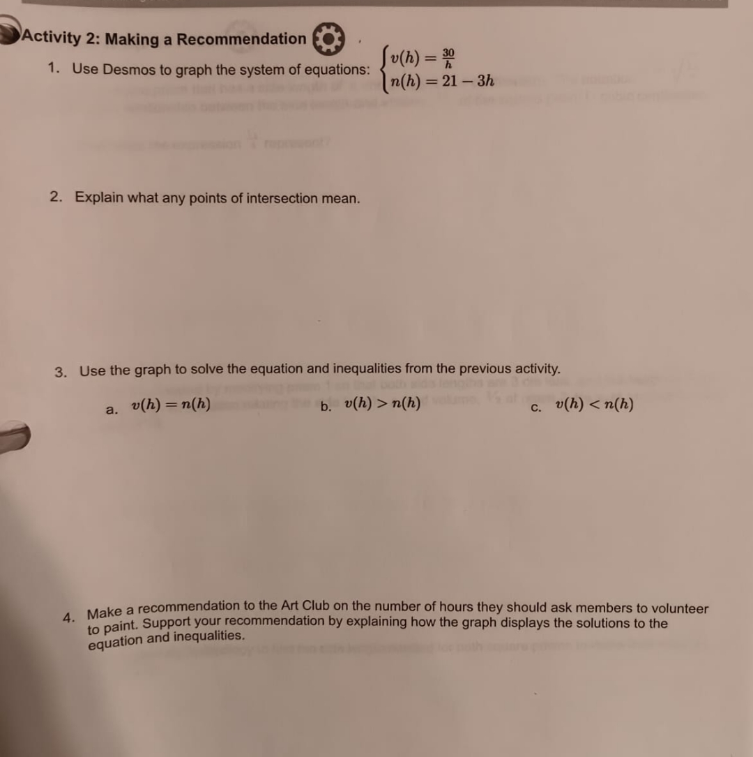 Solved Activity 2: Making a RecommendationUse Desmos to | Chegg.com