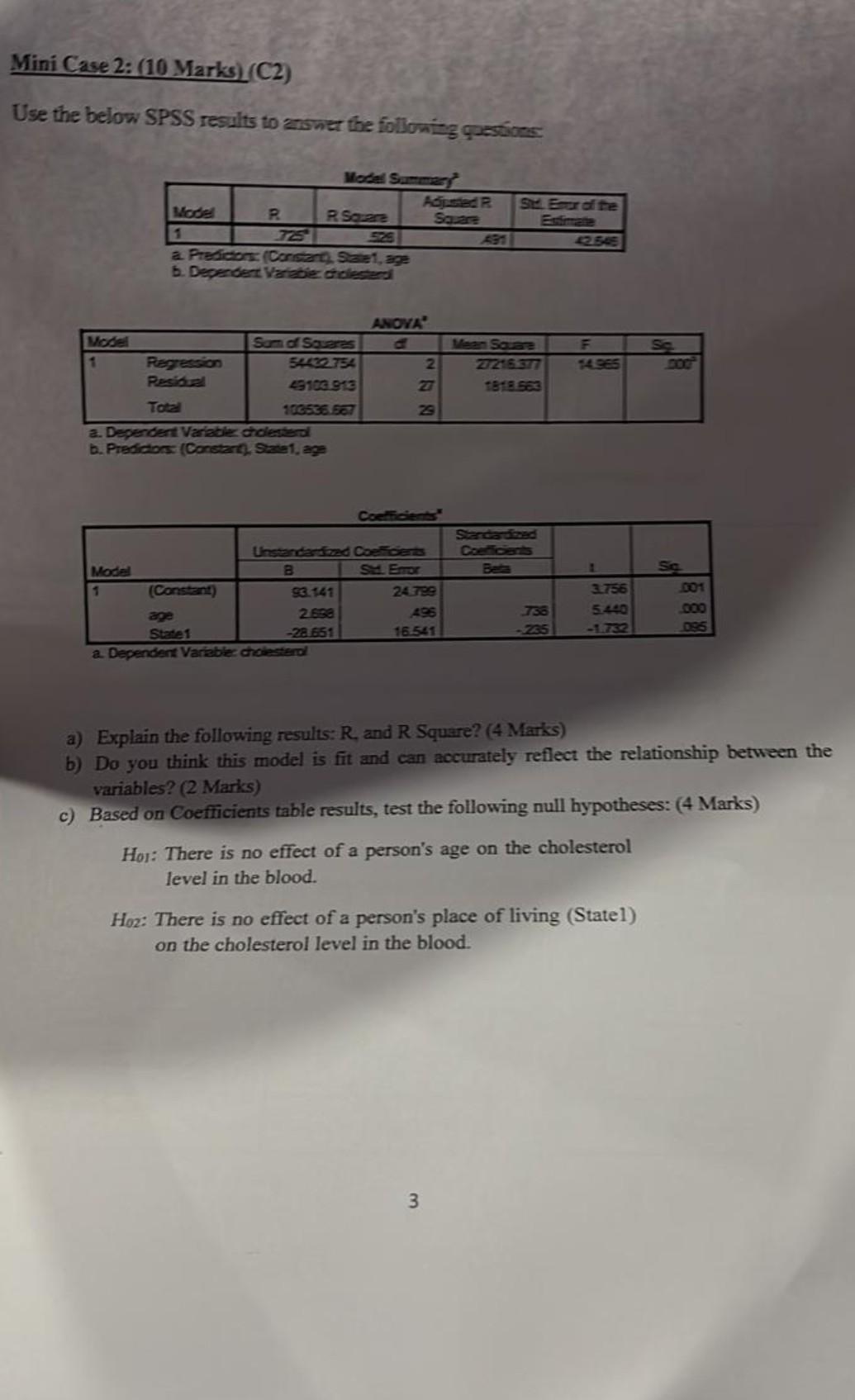 Solved Use the below SPSS results to answer the following | Chegg.com