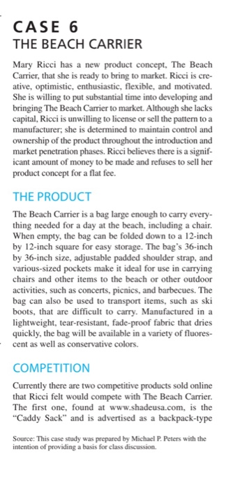 Solved CASE 6 THE BEACH CARRIER Mary Ricci has a new product | Chegg.com
