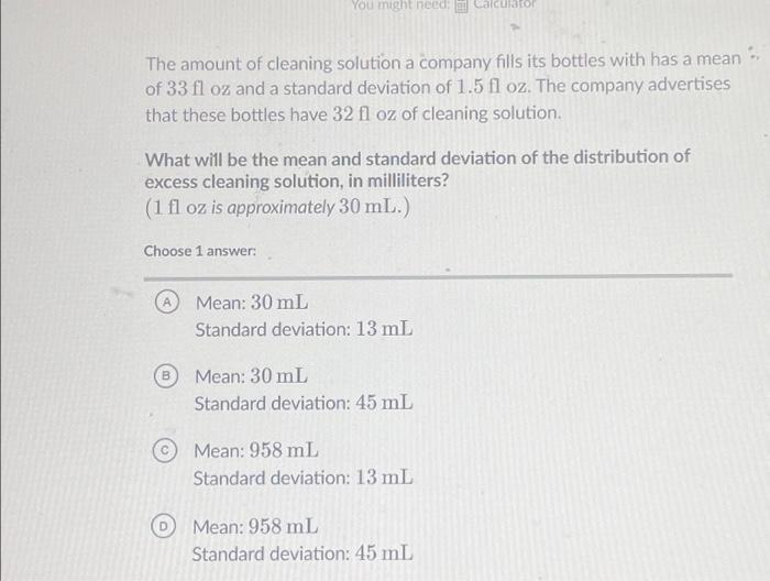 Solved The amount of cleaning solution a company fills its | Chegg.com