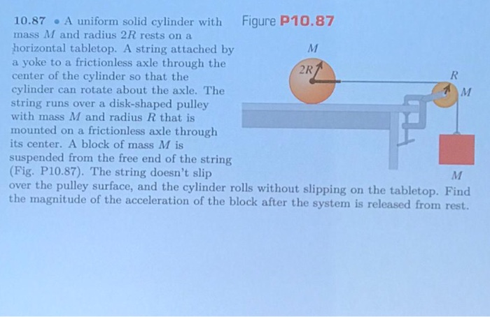 Solved 2R 10.87 . A uniform solid cylinder with Figure | Chegg.com