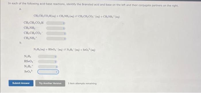 Solved leach of the following acid-base reactions, identify | Chegg.com