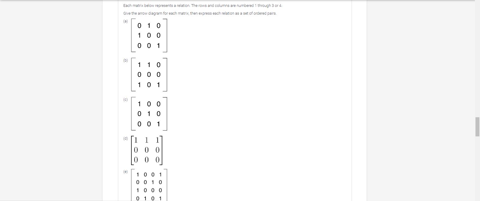 Solved Each matrix below represents a relation. The rows and | Chegg.com