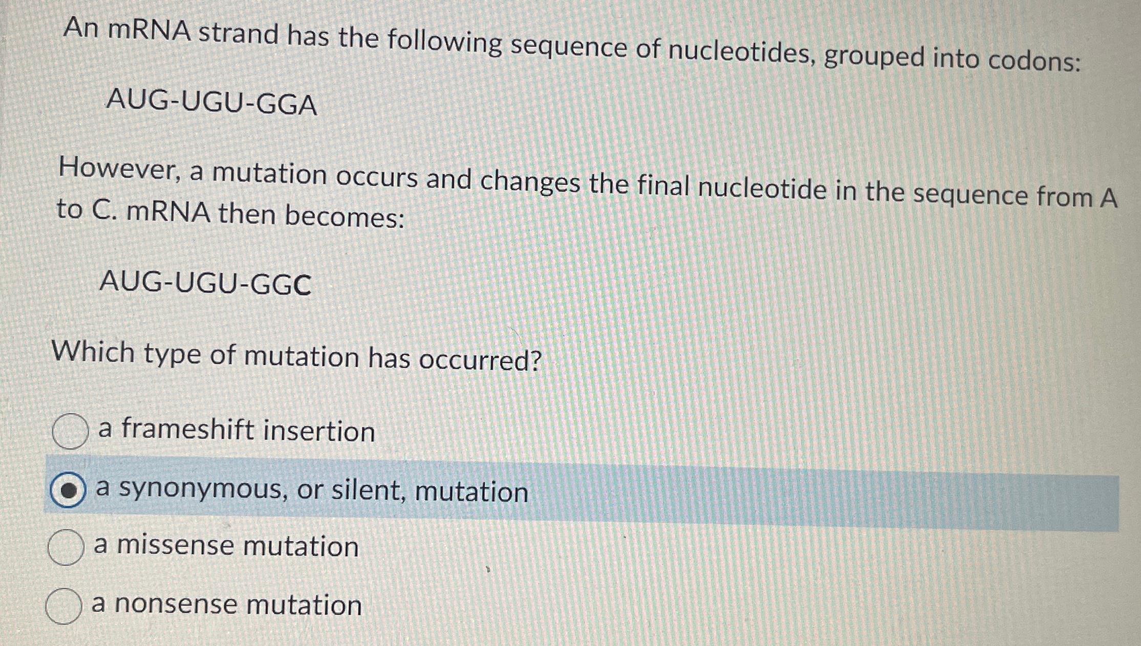 Solved An mRNA strand has the following sequence of | Chegg.com