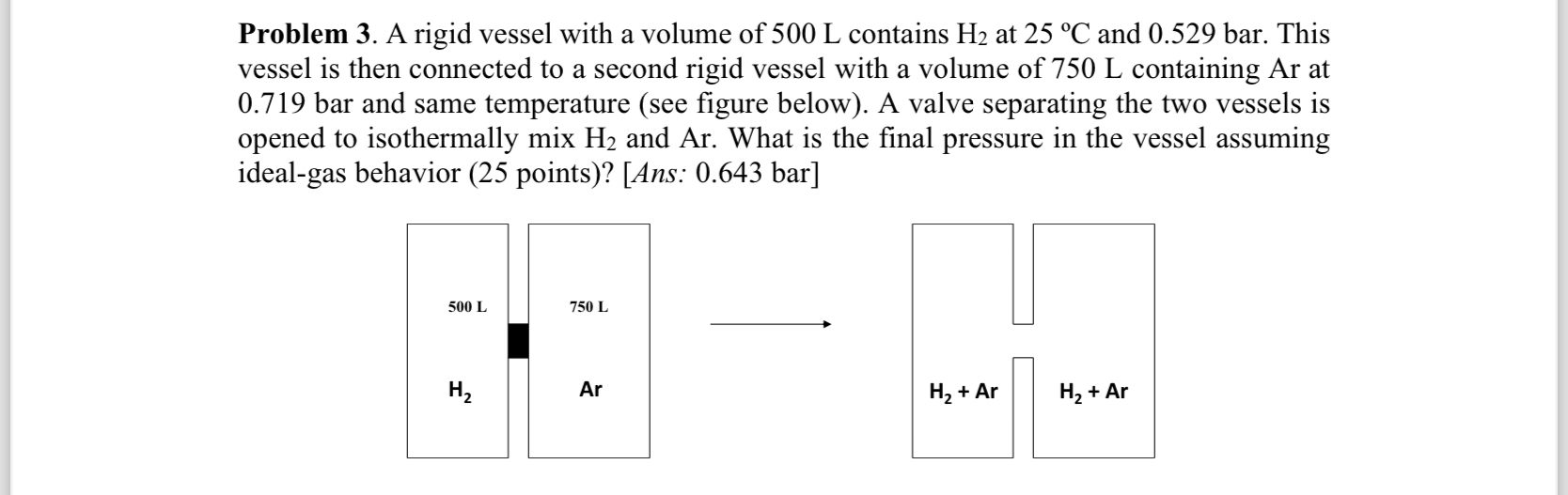 Solved Problem 3. ﻿A rigid vessel with a volume of 500 ﻿L | Chegg.com