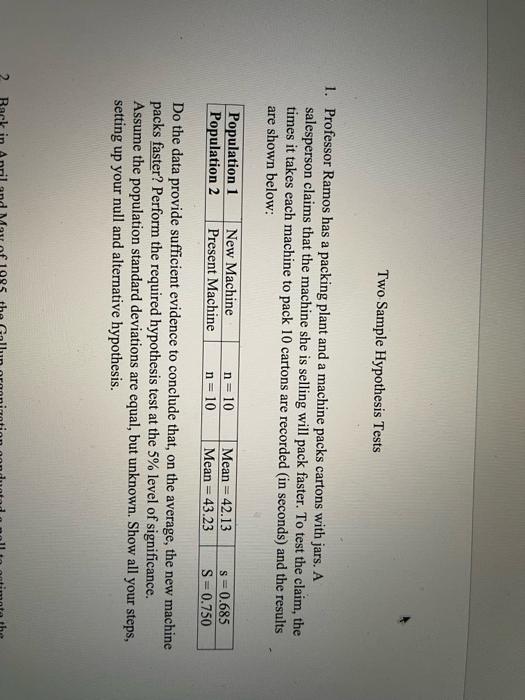 Solved 1. Professor Ramos has a packing plant and a machine | Chegg.com