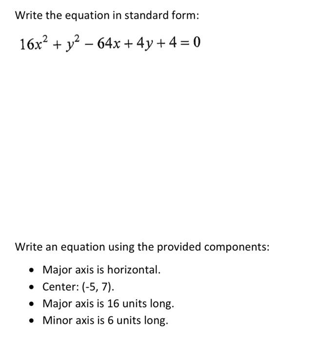Solved Write the equation in standard form: | Chegg.com