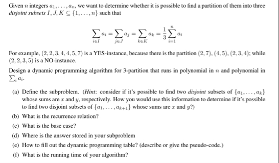 Given n ﻿integers a1,dots,an, ﻿we want to determine | Chegg.com