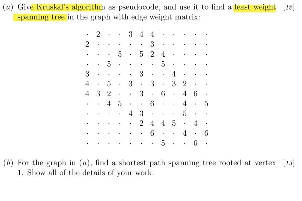 Solved (a) Give Kruskal's algorithm as pseudocode, and use | Chegg.com