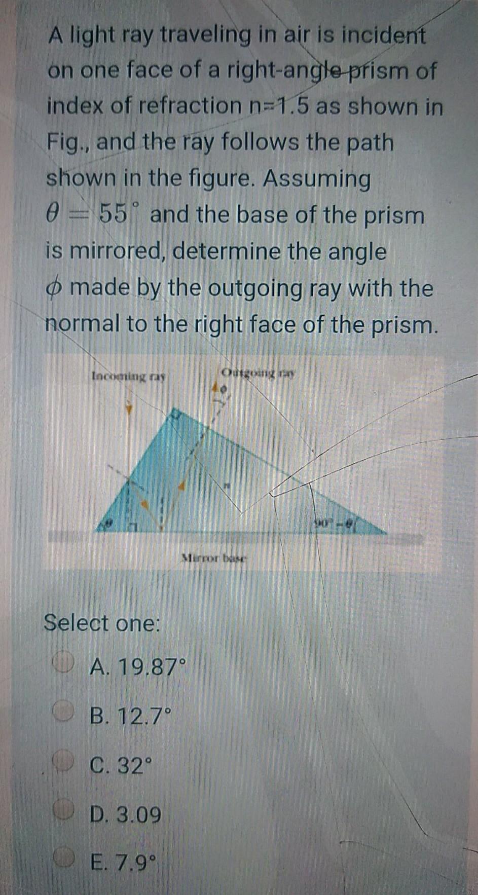 Solved A light ray traveling in air is incident on one face | Chegg.com