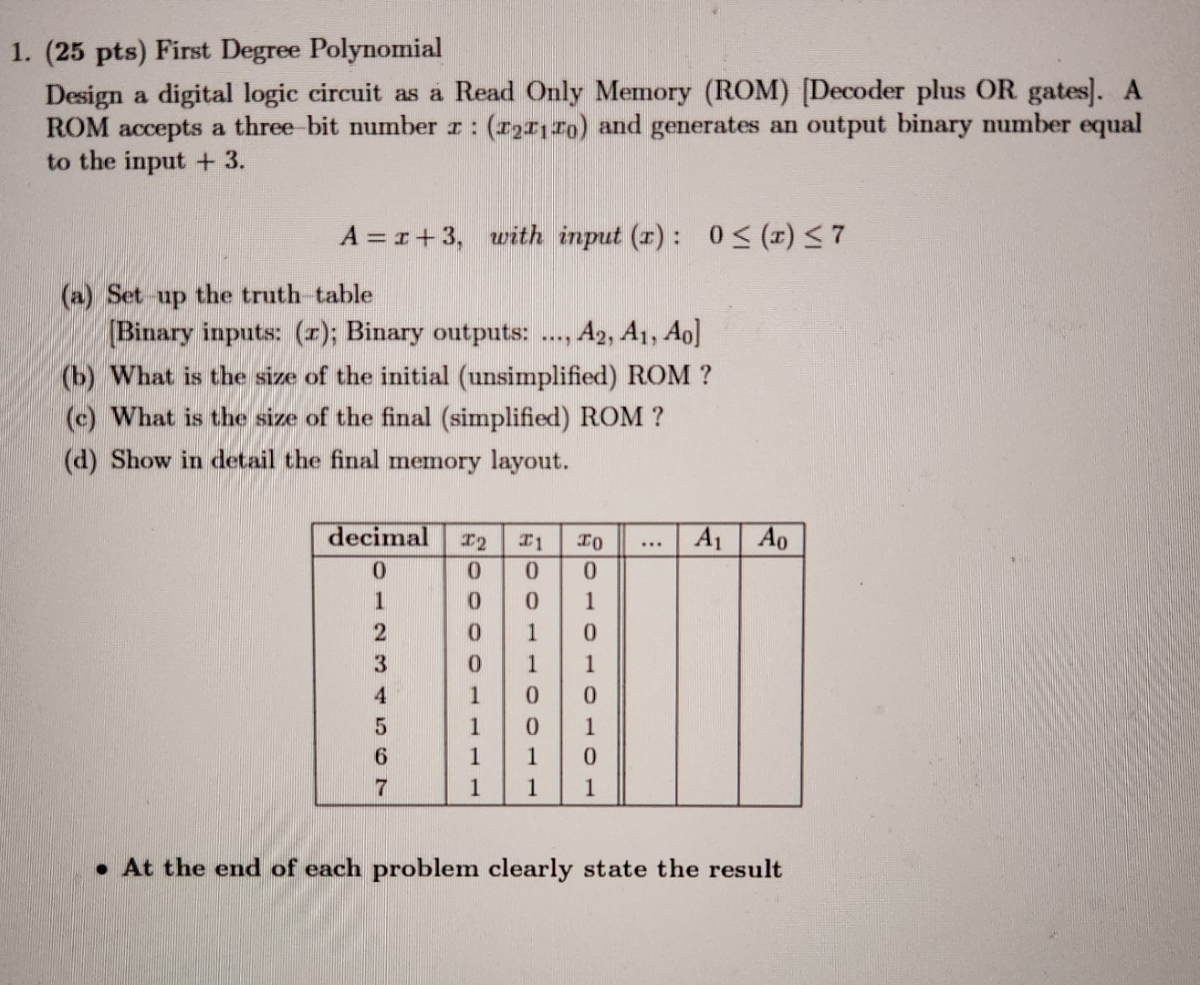 Solved ( 25pts ) ﻿First Degree PolynomialDesign a digital | Chegg.com