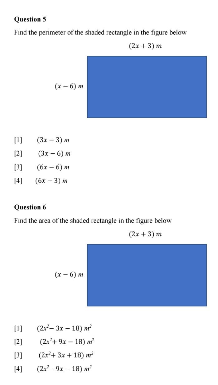 Solved Question 5 Find the perimeter of the shaded rectangle | Chegg.com