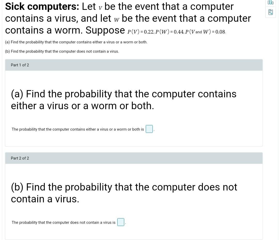 Solved dlo Sick computers: Let v be the event that a | Chegg.com