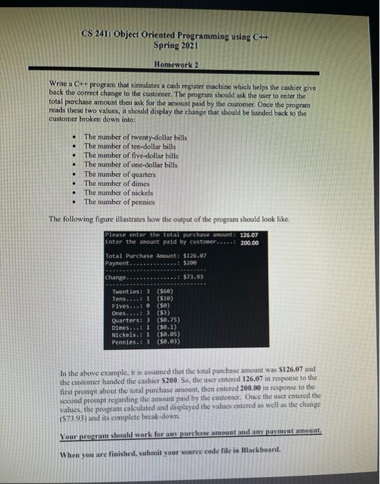 Solved Cs 241 Object Oriented Programming Using C Spring 1623