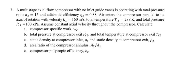 Solved 3. A multistage axial flow compressor with no inlet | Chegg.com