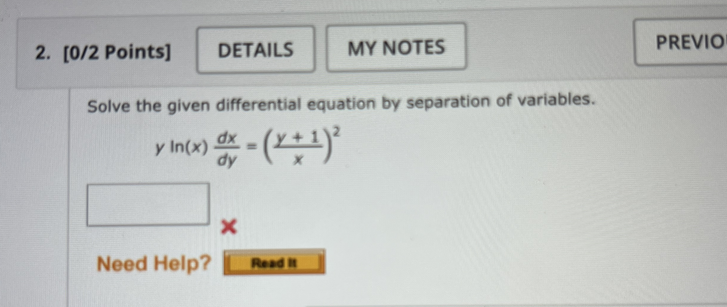 [0/2 ﻿Points] Solve the given differential equation | Chegg.com