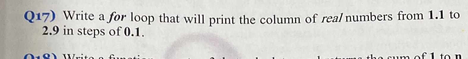 Solved Q17) ﻿Write a for loop that will print the column of | Chegg.com