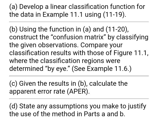 (a) Develop a linear classification function for the | Chegg.com