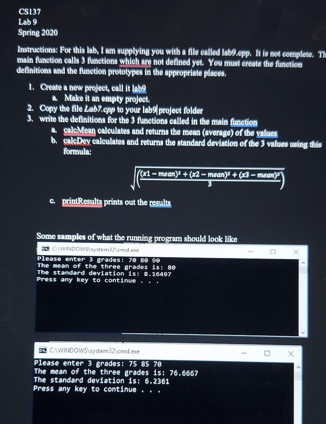 Solved CS137 Lab 9 Spring 2020 Instructions: For this lab, I | Chegg.com