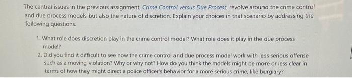 The central issues in the previous assignment, Crime | Chegg.com