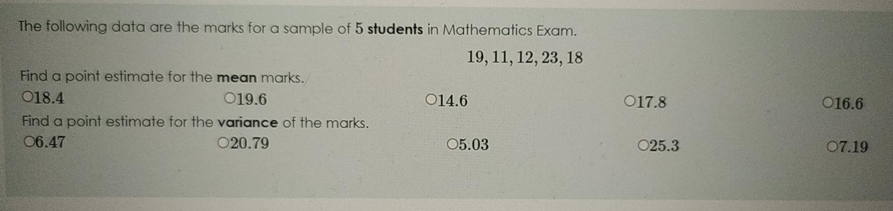 Solved The following data are the marks for a sample of 5 | Chegg.com