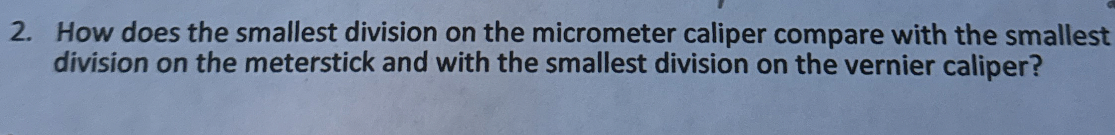 Solved How does the smallest division on the micrometer | Chegg.com