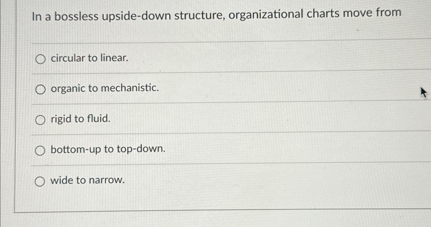 Solved In a bossless upside-down structure, organizational | Chegg.com