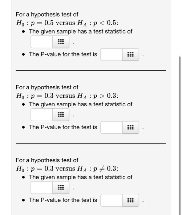 For a hypothesis test of H0:p=0.5 versus HA:p