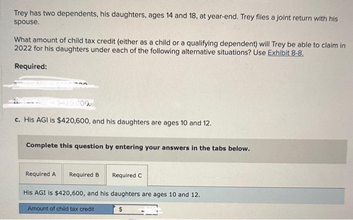 Solved EXHIBIT 8-8 Child Tax Credit Phase-Out Threshold | Chegg.com