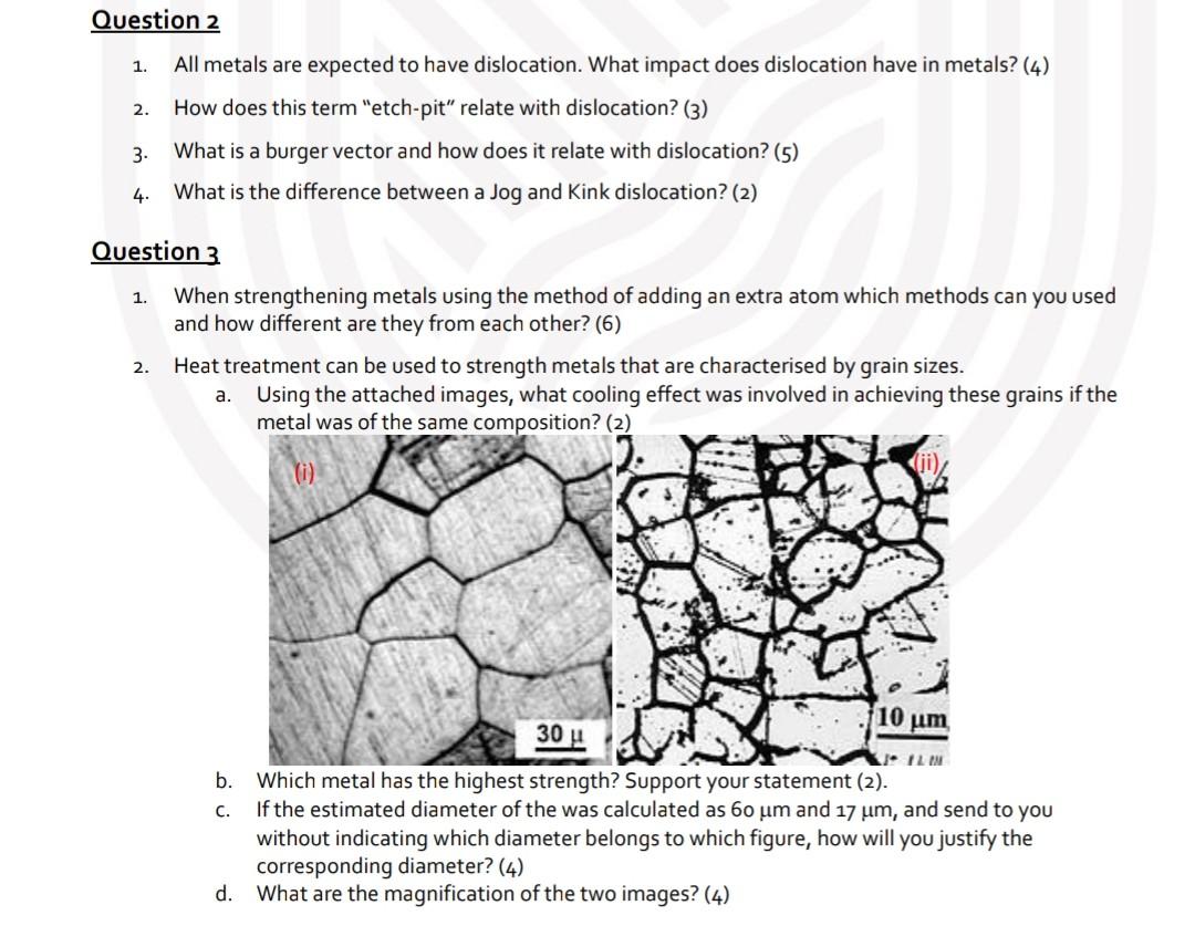 Solved Question 2 1. 2. All metals are expected to have | Chegg.com