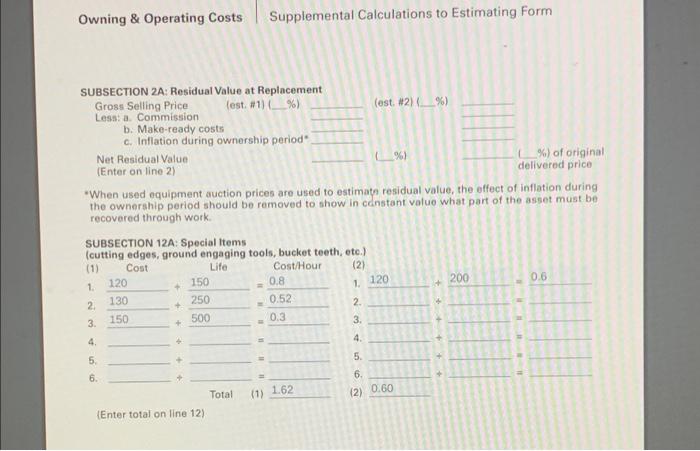 Solved NOTE: An Excel O&O Estimating Form is available, in | Chegg.com