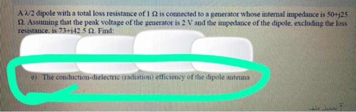 Solved AW2 dipole with a total loss resistance of 1 is | Chegg.com